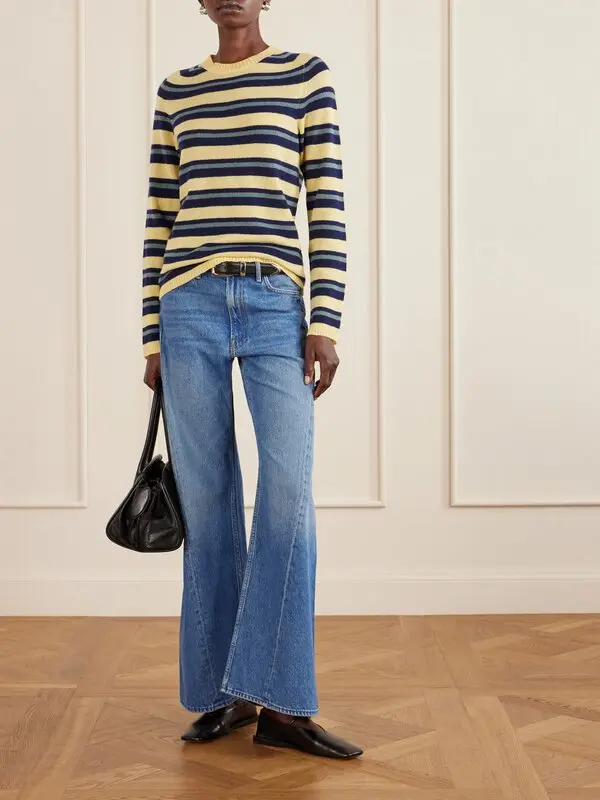 THE ELDER STATESMAN Laurel Striped Cashmere Sweater - Blue