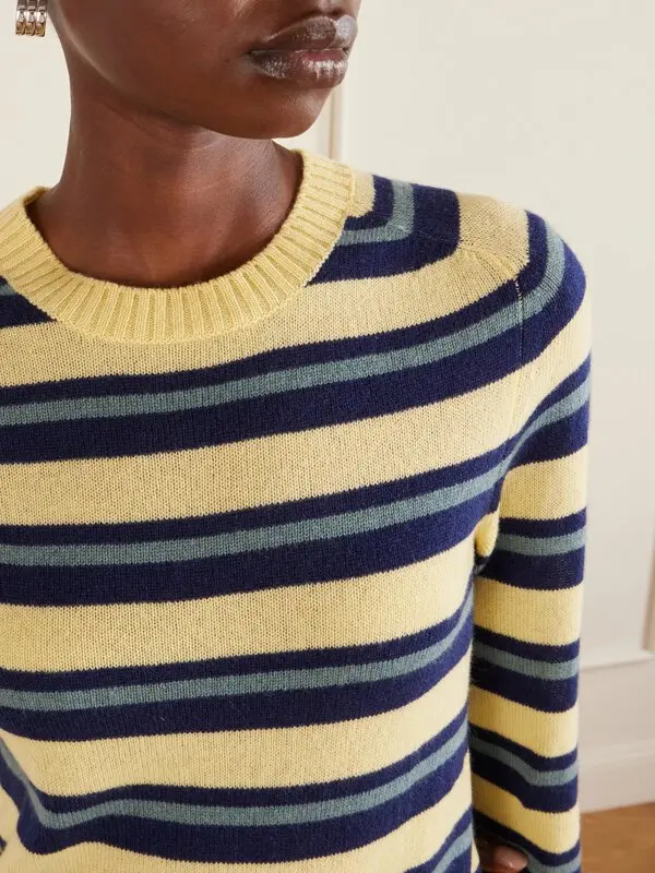 THE ELDER STATESMAN Laurel Striped Cashmere Sweater - Blue