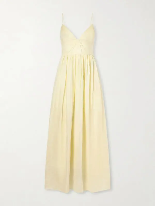 Aje Gathered Ramie Midi Dress - Yellow