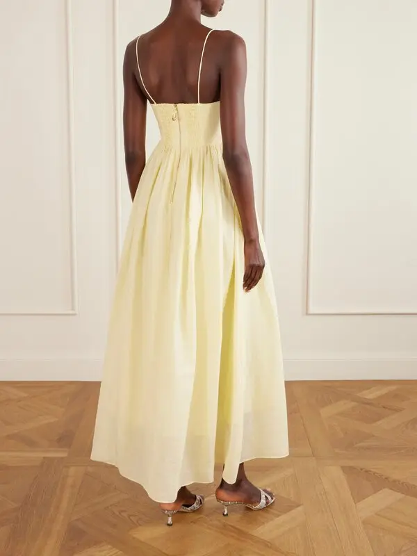 Aje Gathered Ramie Midi Dress - Yellow