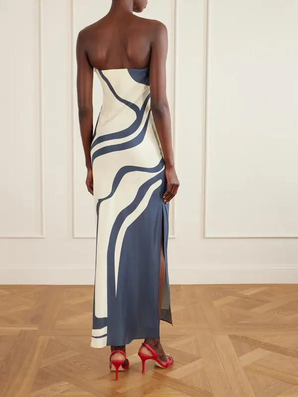 SIR. Lilou Strapless Printed Silk-satin Maxi Dress - Blue