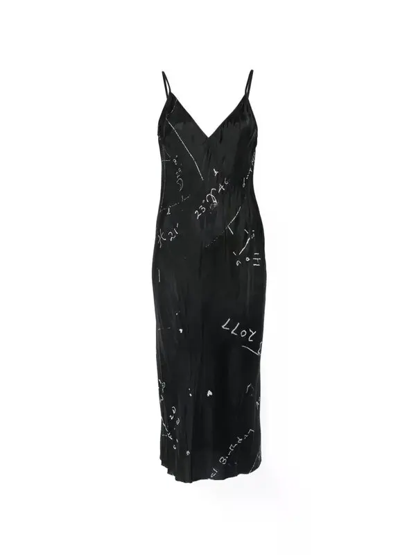 Rick Owens Printed Slip Midi Dress - Black