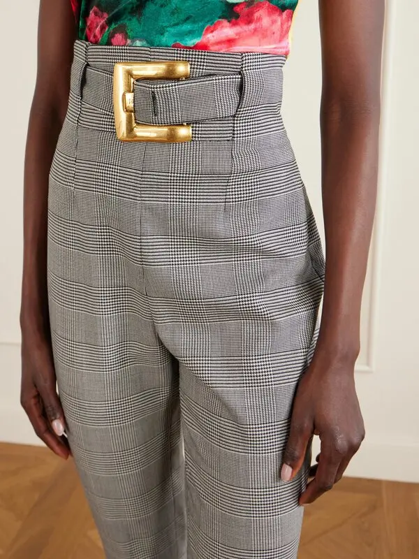 Balmain Belted Prince Of Wales Checked Wool-blend Skinny Trousers