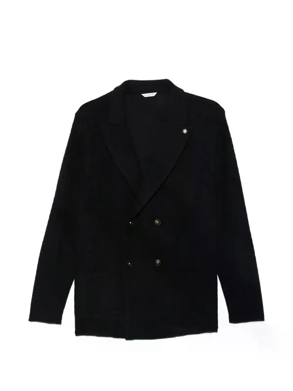 MANUEL RITZ Double-breasted Knitted Jacket With Lapel Pin Detail - Black