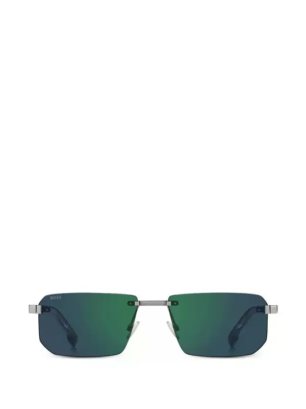 BOSS Rectangle Frame Rimless Sunglasses - Silver