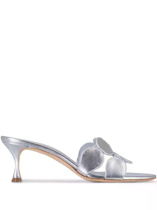 Manolo Blahnik Metallic Floral Detail Sandals - Silver