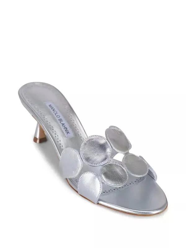 Manolo Blahnik Metallic Floral Detail Sandals - Silver