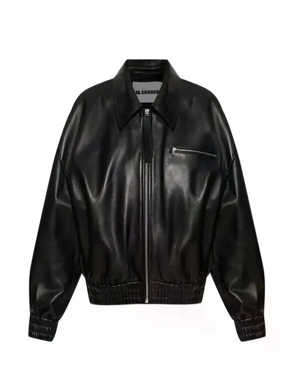 JIL SANDER Leather Bomber Jacket - Black