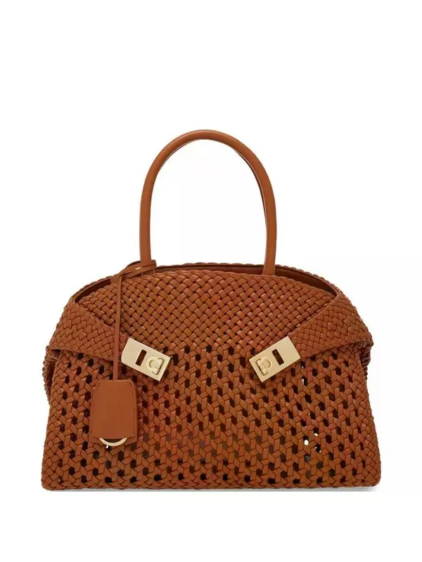 FERRAGAMO Woven Nappa Leather Handbag - Brown