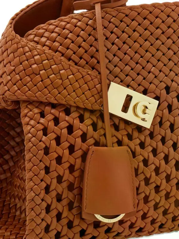 FERRAGAMO Woven Nappa Leather Handbag - Brown