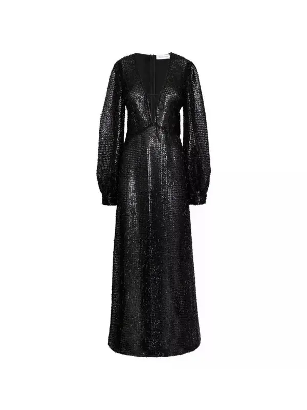 Raquel Diniz Maxi Dress With Sequin Embellishment And Plunge Neck - Black