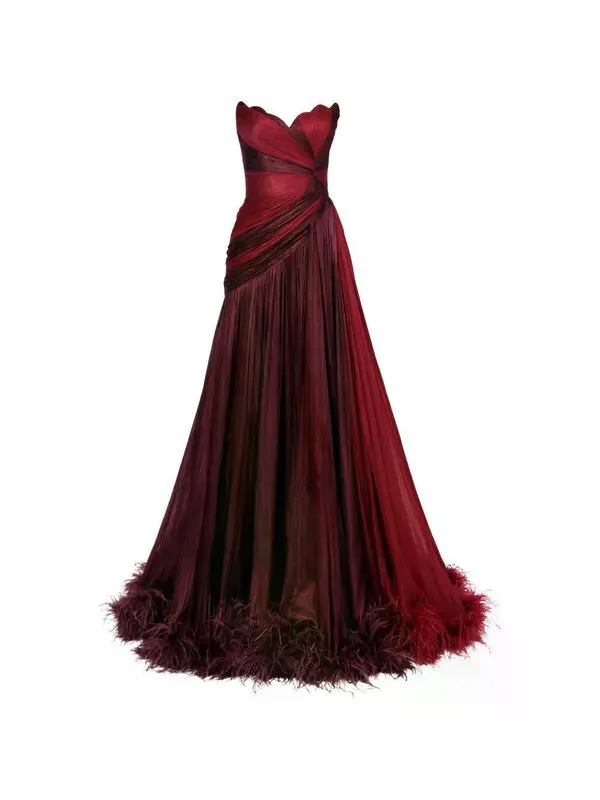 IRIS SERBAN Giselle Feather Strapless Maxi Gown