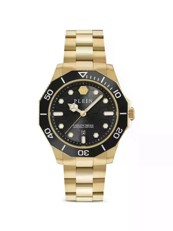 Philipp Plein Aquastorm 44mm Watch With Yellow Gold-tone Bracelet - Black