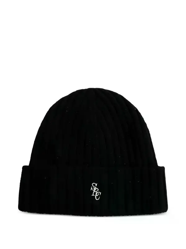 SPORTY & RICH Ribbed Logo Beanie - Black