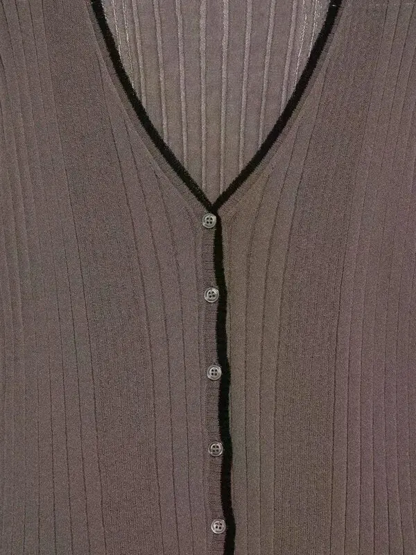 ROBERTO COLLINA V-neck Ribbed Cardigan - Grey