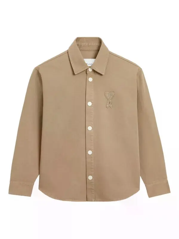 AMI Paris De Coeur" Cotton Twill Shirt Jacket - Neutrals