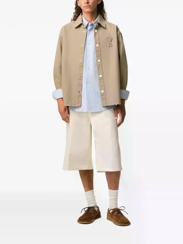 AMI Paris De Coeur" Cotton Twill Shirt Jacket - Neutrals
