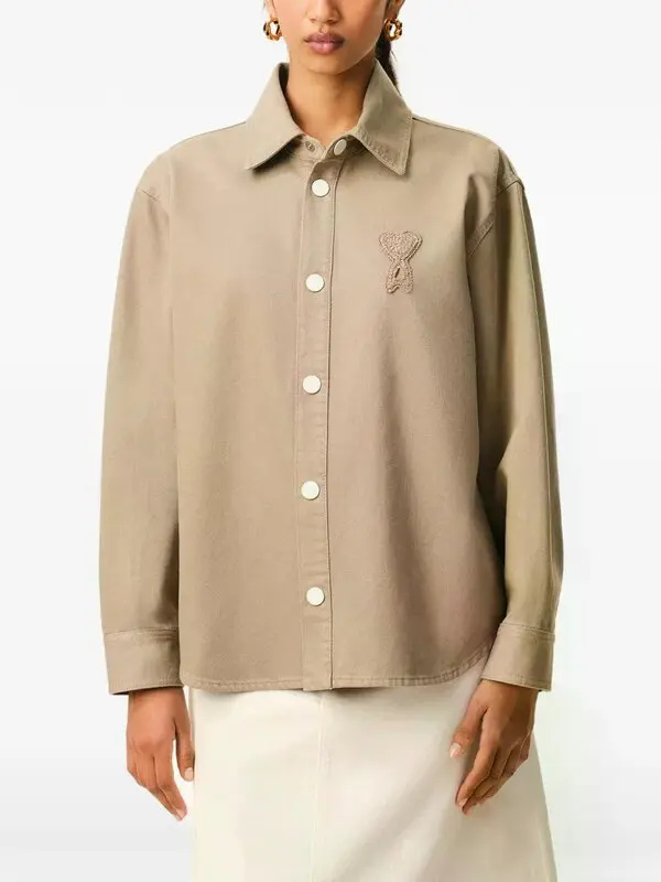 AMI Paris De Coeur" Cotton Twill Shirt Jacket - Neutrals
