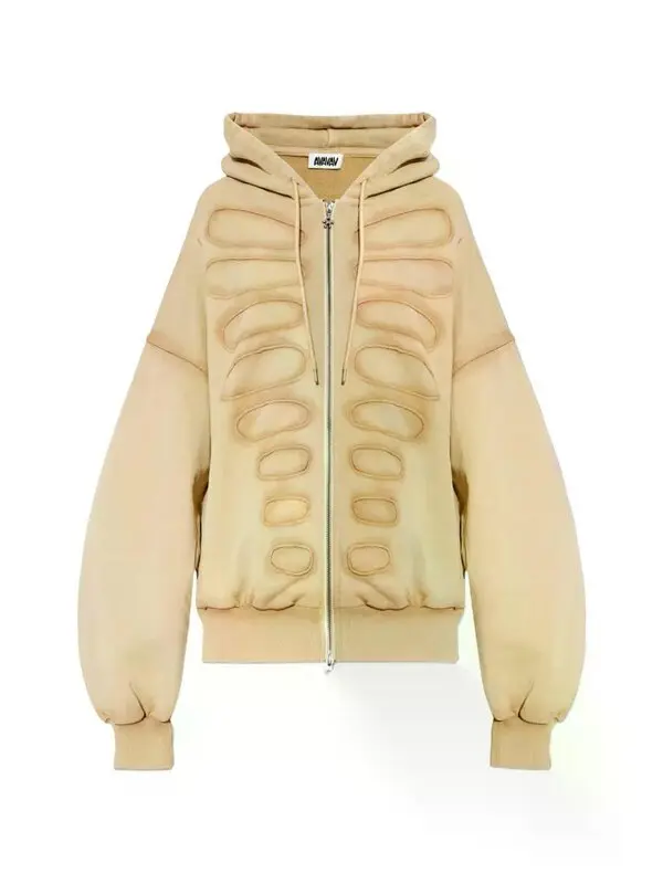 AVAVAV Hooded Zip-up Sweater With Appliqué Detail - Neutrals