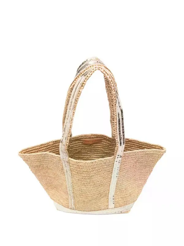 Vanessa Bruno Raffia Sequin Embellished Tote Bag