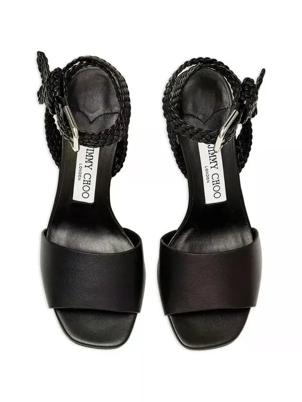 JIMMY CHOO Rori 85 Braided Buckled Sandals - Black