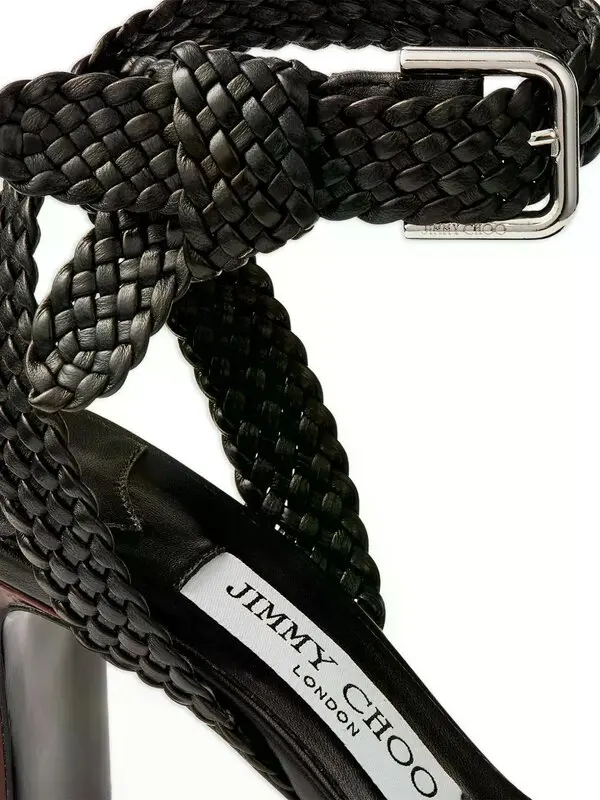 JIMMY CHOO Rori 85 Braided Buckled Sandals - Black