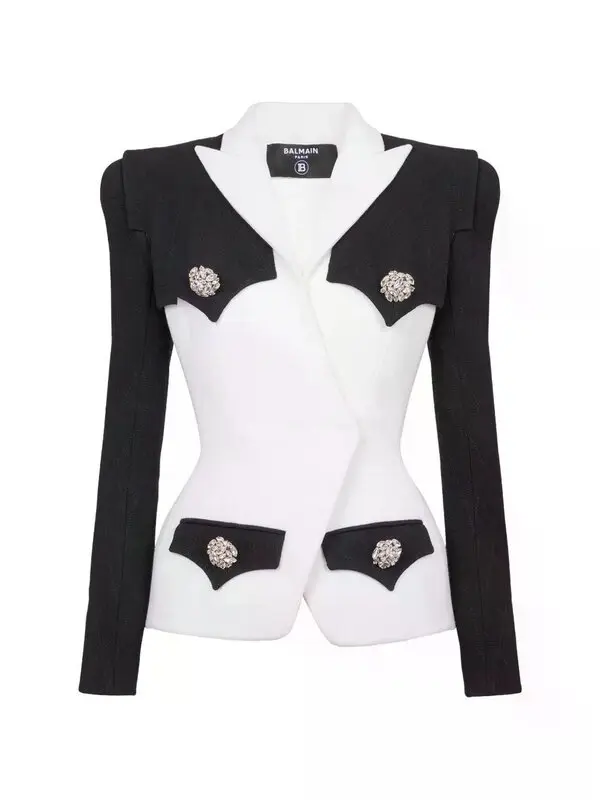 Balmain Crepe Blazer With Crystal Embellishments - Black