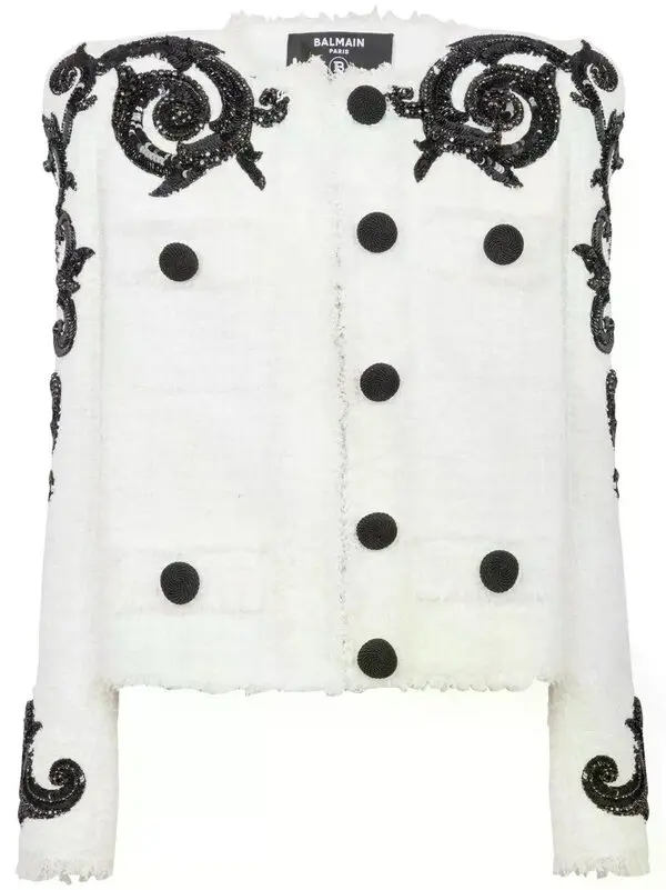 Balmain Embroidered Tweed Jacket - White