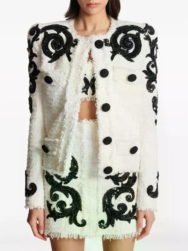 Balmain Embroidered Sequined Tweed Jacket