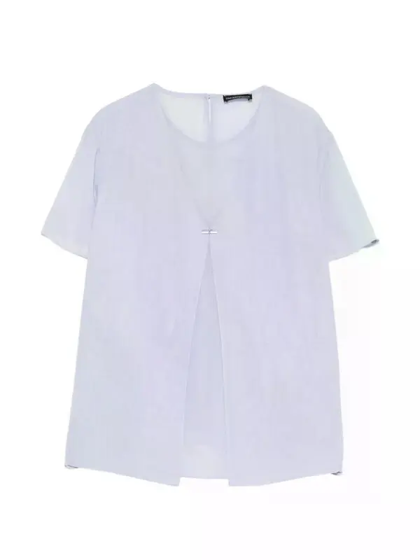 Emporio Armani V-neck Short Sleeve Blouse With Button Detail - Purple
