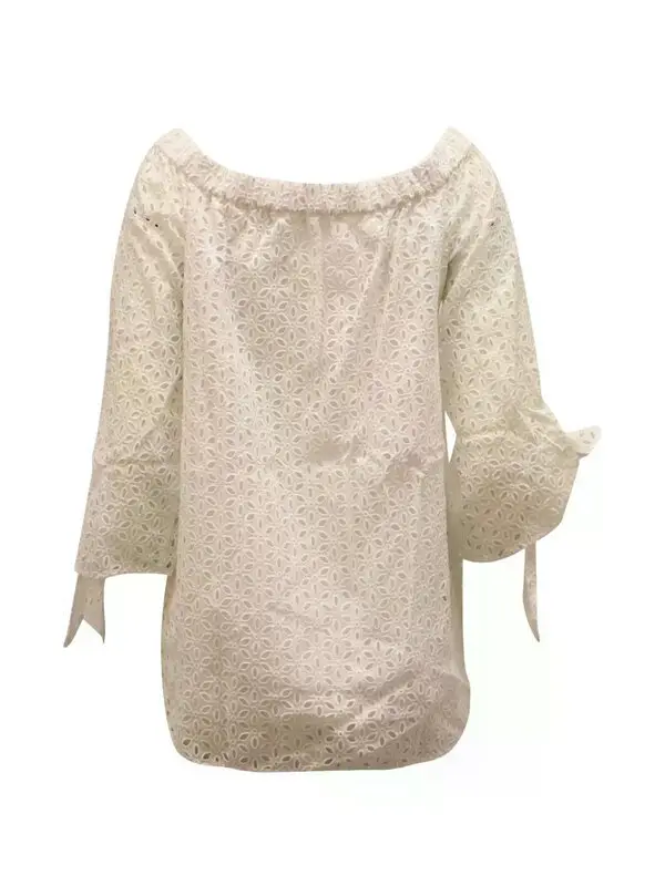 Tibi Off-shoulder Eyelet Cotton Blouse With Tie Detail Sleeves