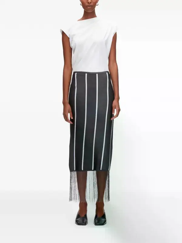3.1 Phillip Lim Striped Fringed Midi Skirt - Black