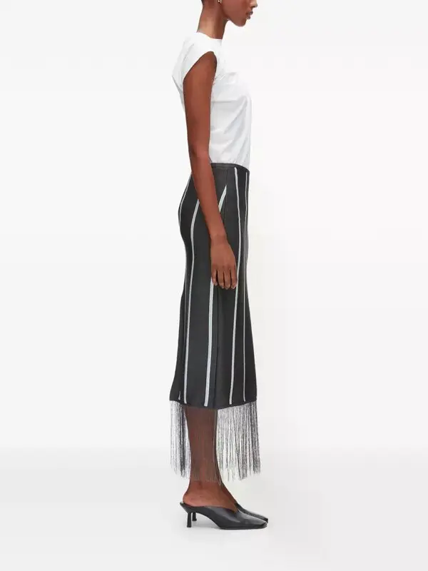 3.1 Phillip Lim Striped Fringed Midi Skirt - Black