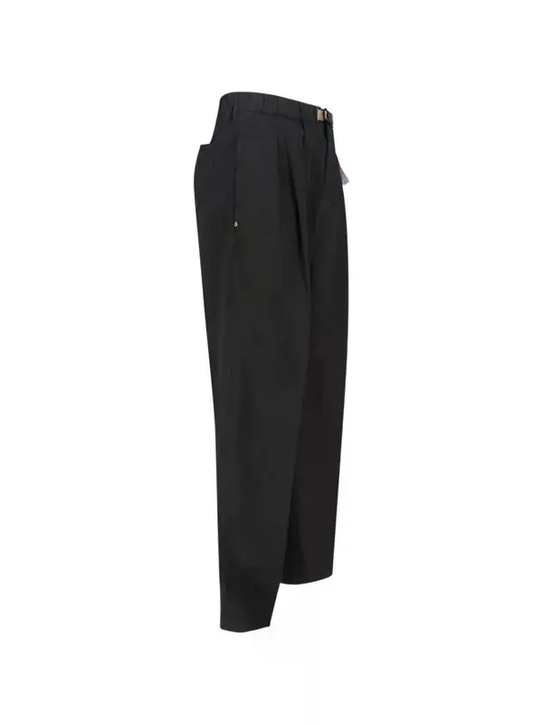 WHITE SAND Belted Pleated Trousers - Black