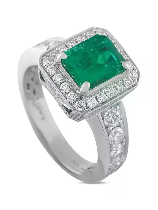 LB EXCLUSIVE 18k White Gold Emerald And Diamond Ring - Silver