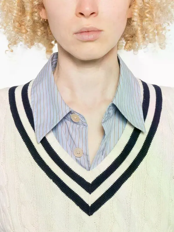 Ralph Lauren Striped Cable-knit V-neck Vest