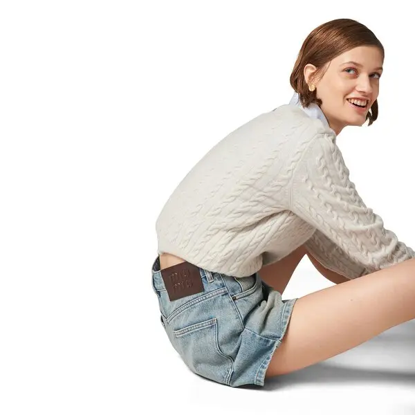 Miu Miu Denim Shorts With Top-stitching - Light Blue