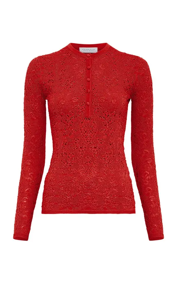 Gabriela Hearst Gaviran Wool-lace Henley Top - Red