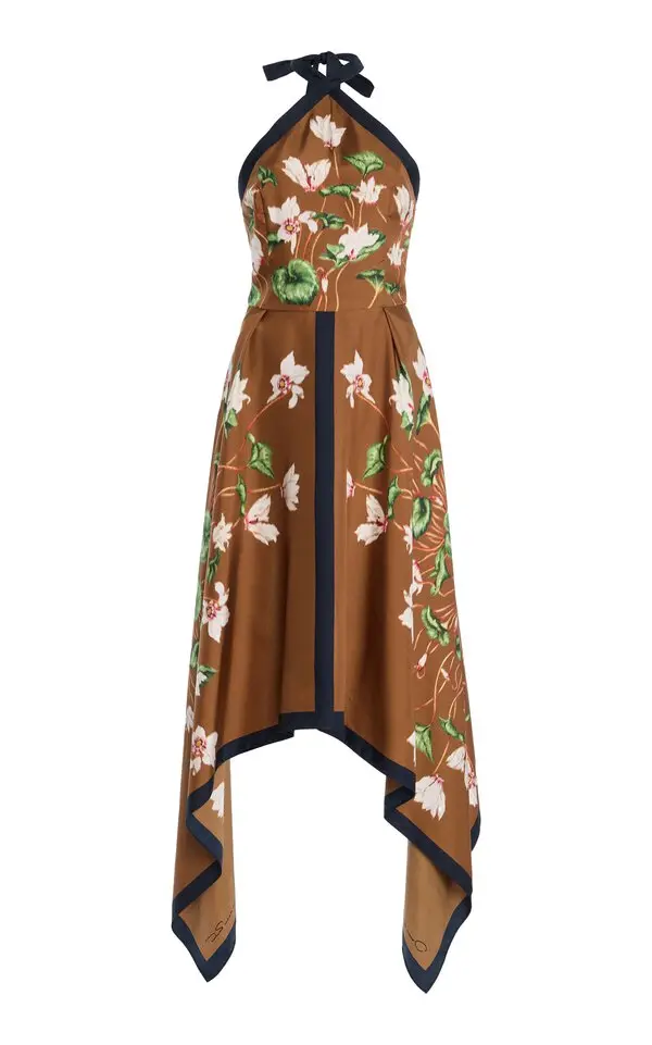 Oscar De La Renta Silk Halter Midi Dress - Brown