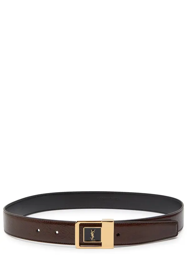 Saint Laurent Logo-engraved Grained Leather Belt - Chocolate