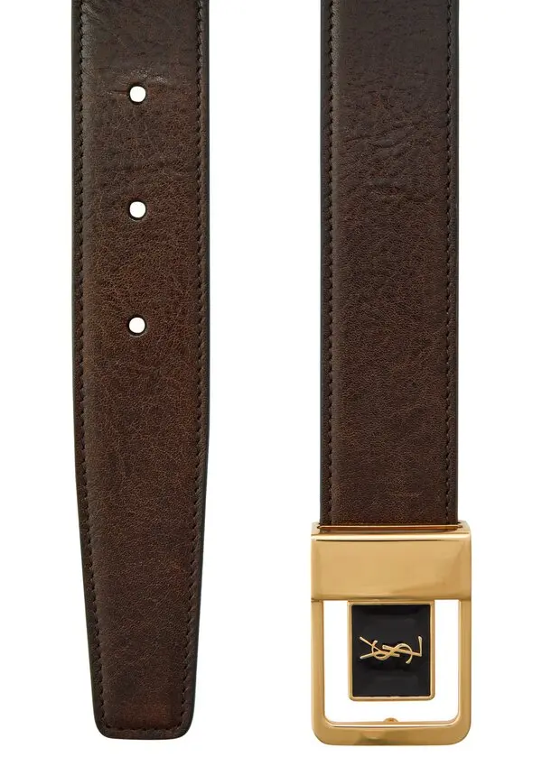 Saint Laurent Logo-engraved Grained Leather Belt - Chocolate