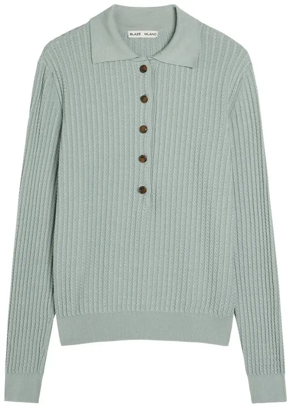 BLAZÉ MILANO Cable-knit Silk-blend Polo Top