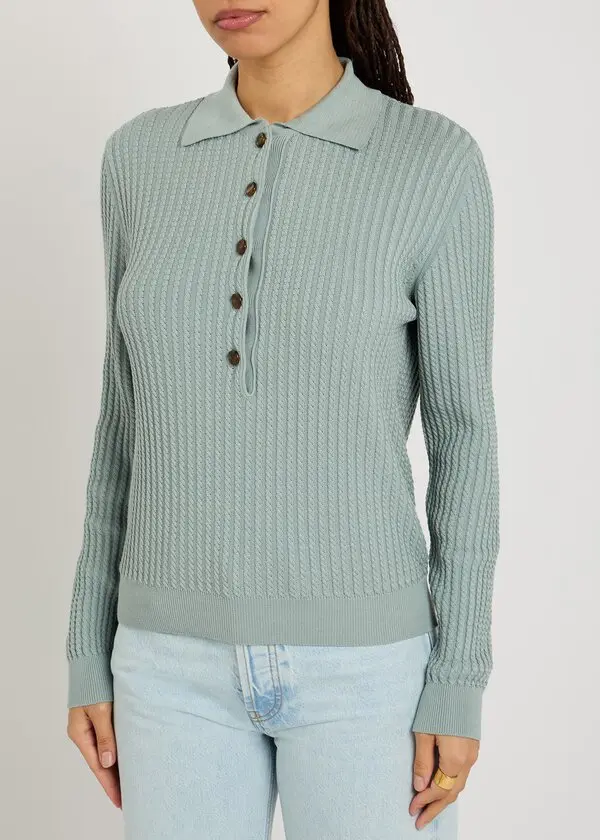 BLAZÉ MILANO Cable-knit Silk-blend Polo Top