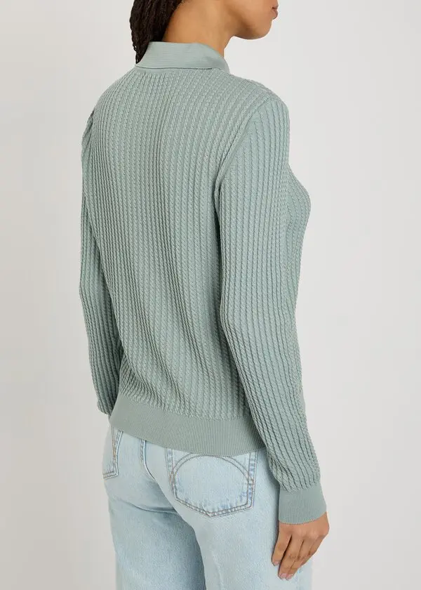 BLAZÉ MILANO Cable-knit Silk-blend Polo Top