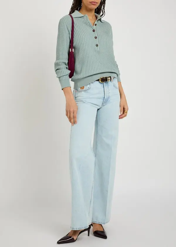 BLAZÉ MILANO Cable-knit Silk-blend Polo Top