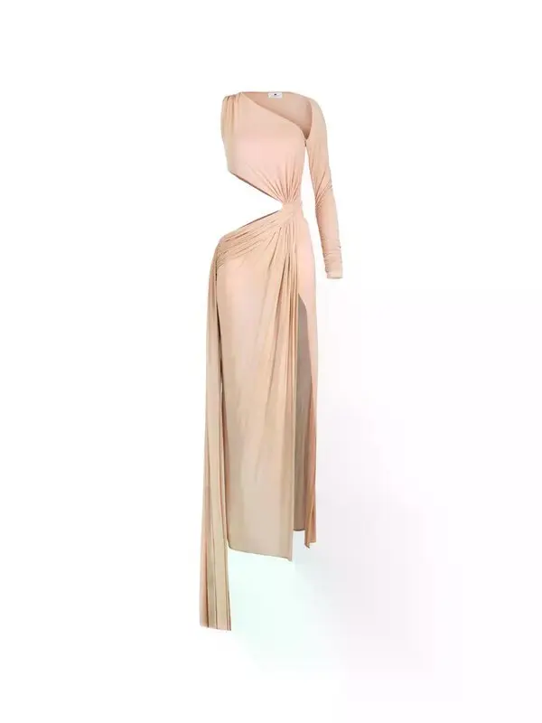 Elisabetta Franchi Jersey Maxi Dress With One Shoulder And Cut-out Detail - Neutrals