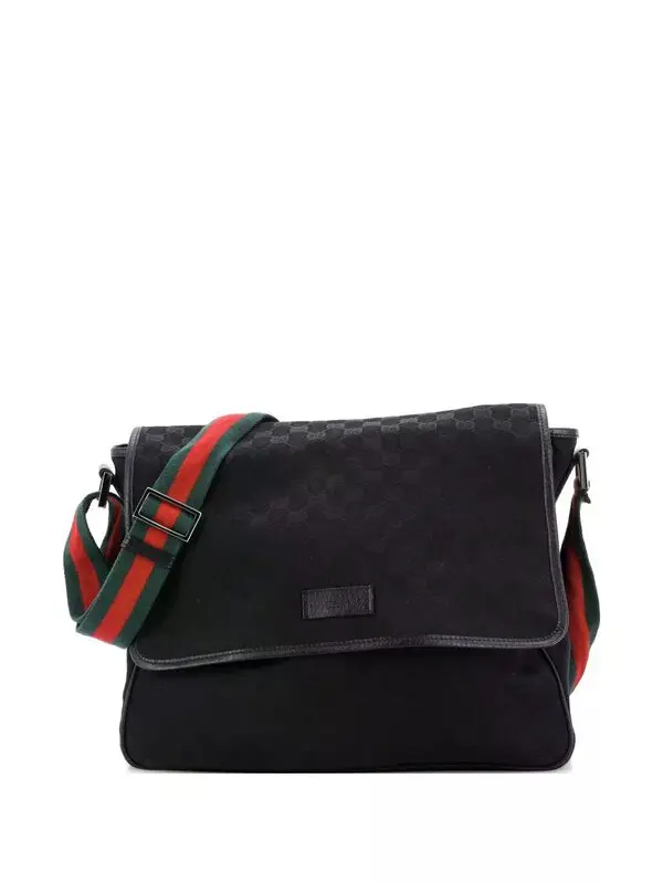 Gucci Web Strap Flap Messenger Gg Canvas Medium - Black