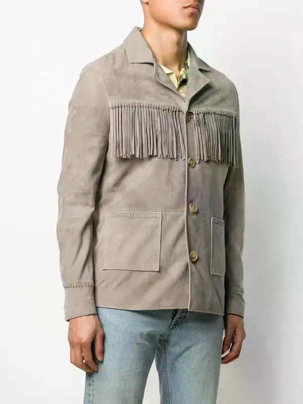 Amiri Textured Suede Fringe Shirt Jacket