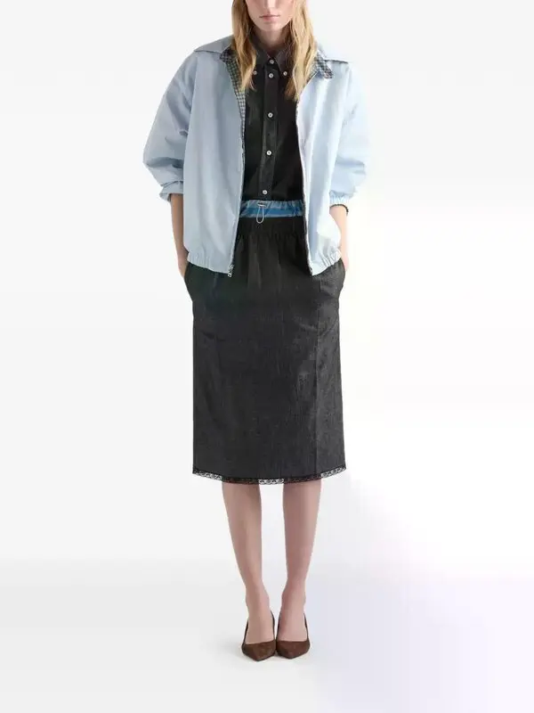 Prada Chambray Skirt With Lace Trim - Grey