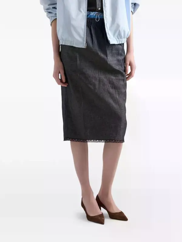 Prada Chambray Skirt With Lace Trim - Grey